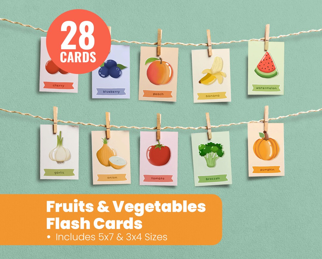 Fruits and Vegetables Flash Cards - Learning Flash Cards - Montessori ...