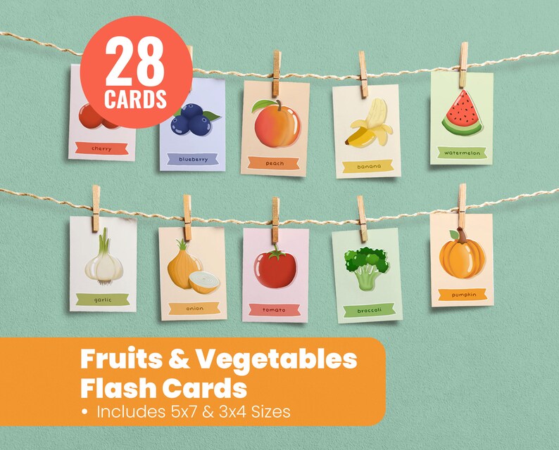 Fruits and Vegetables Flash Cards - Learning Flash Cards - Montessori ...