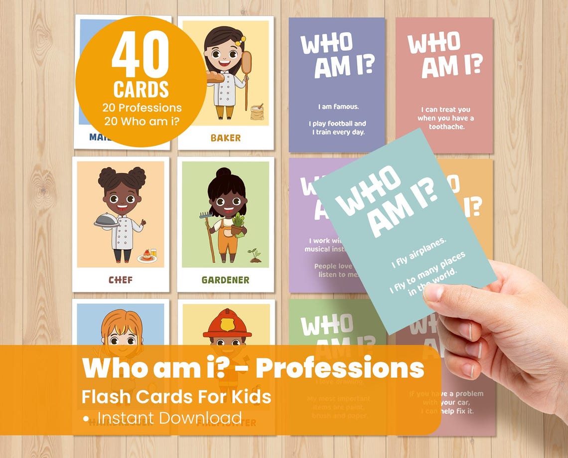 Printable Who Am I Professions Game - Montessori Printable - Kids Card ...