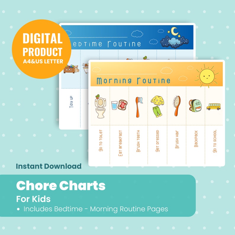 Printable Kids Daily Chore Chart Homeschool Montessori Colorful and ...