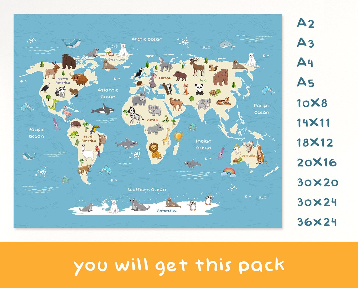 Animal World Map Poster - Safari Animals Educational Poster - Classroom ...