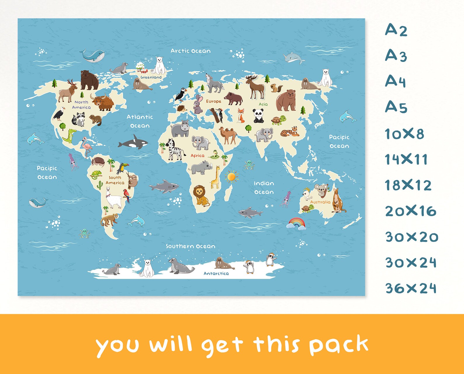 Animal World Map Poster - Safari Animals Educational Poster - Classroom ...