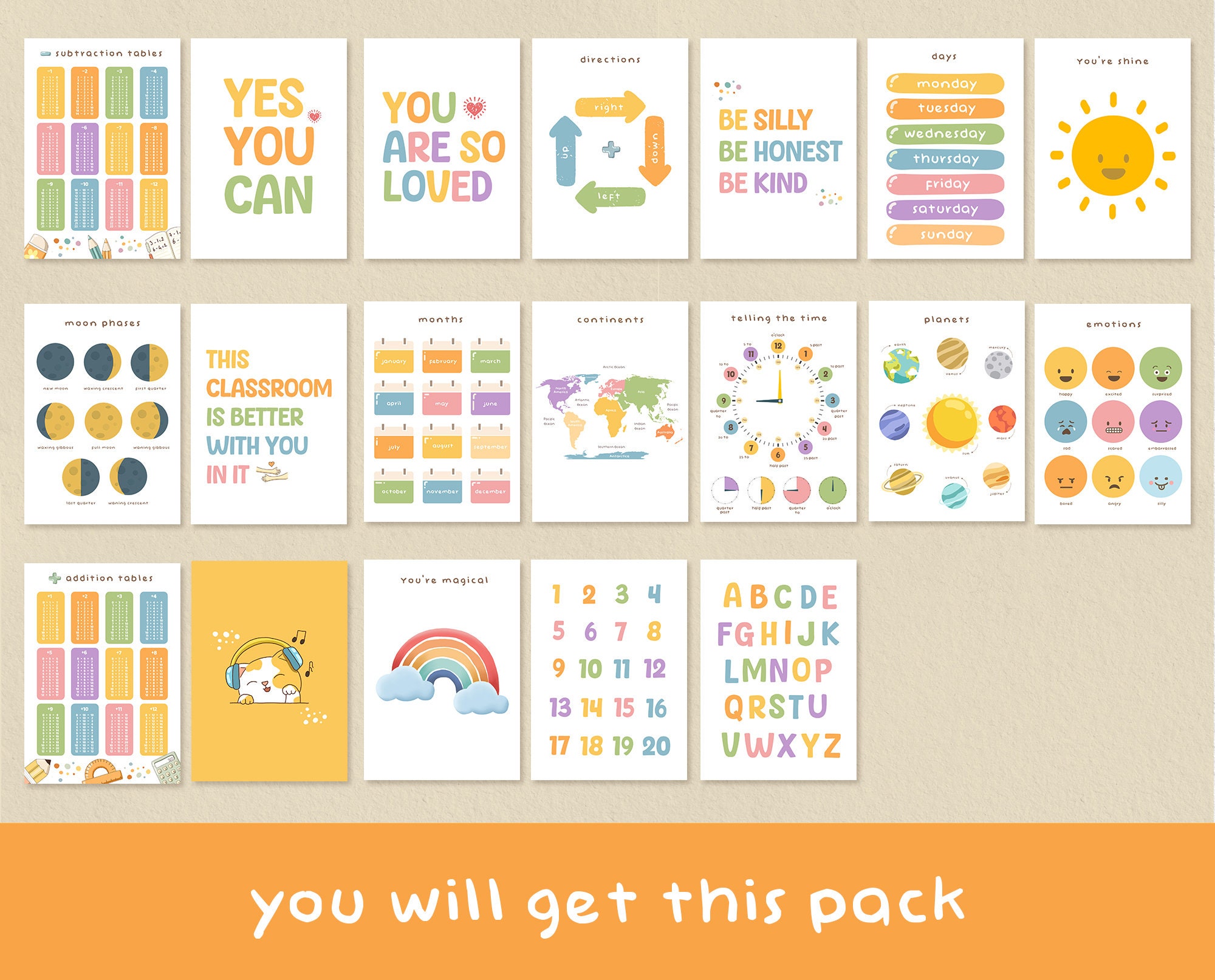 40 Educational Posters Set Classroom Decor Bundle Montessori Classroom ...