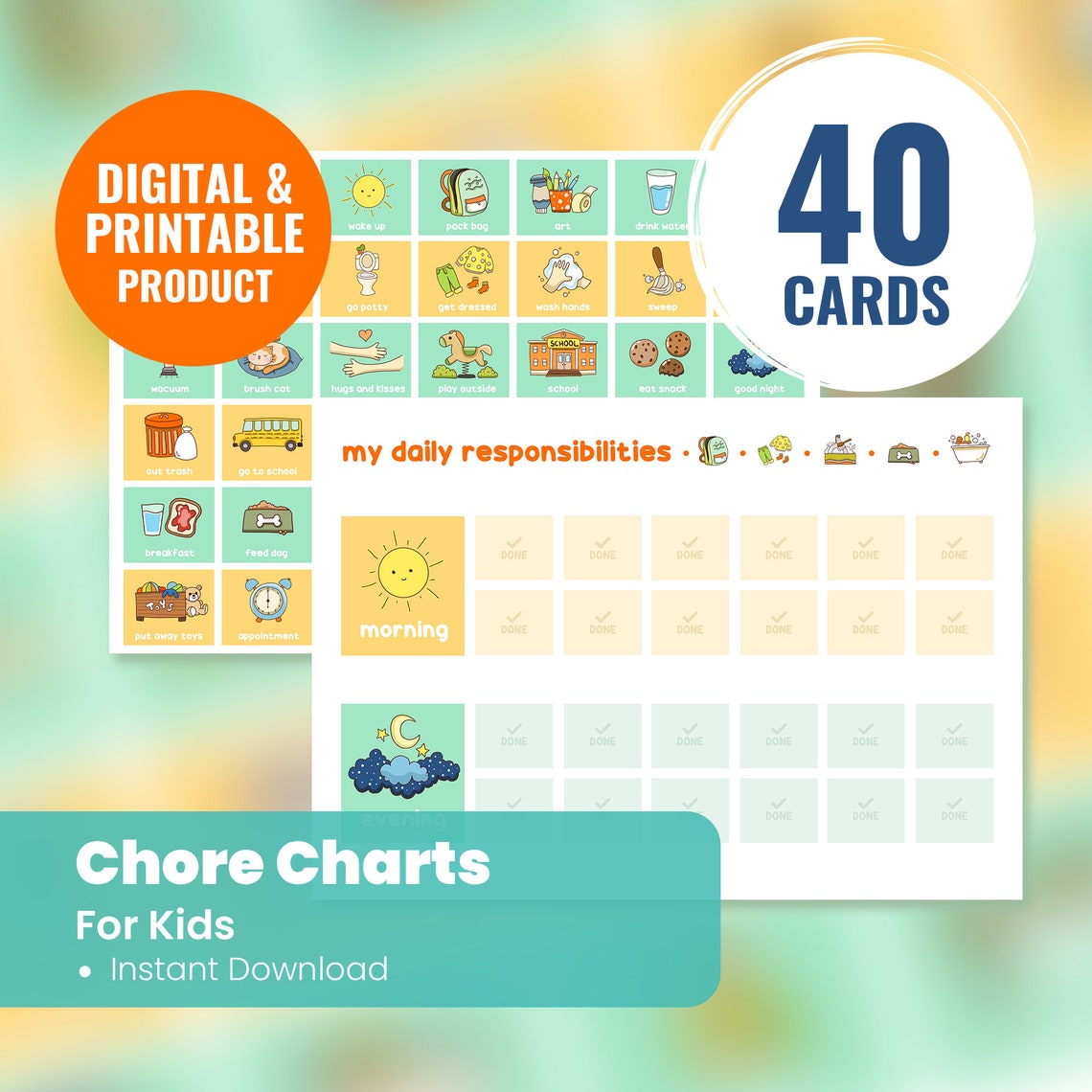 Daily Routine Printable Kids Chore Chart - Daily Routine - Printable ...