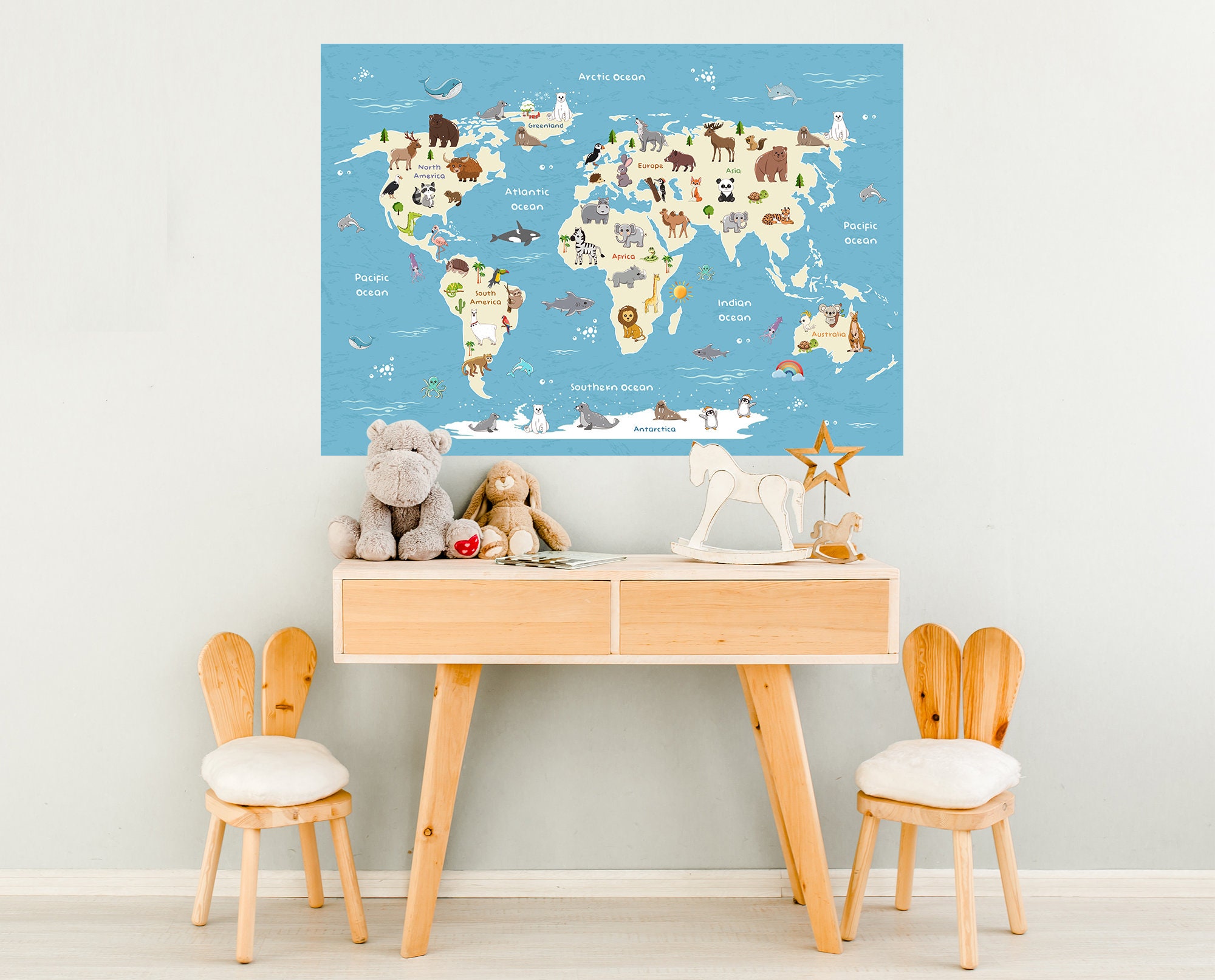 Animal World Map Poster - Safari Animals Educational Poster - Classroom ...
