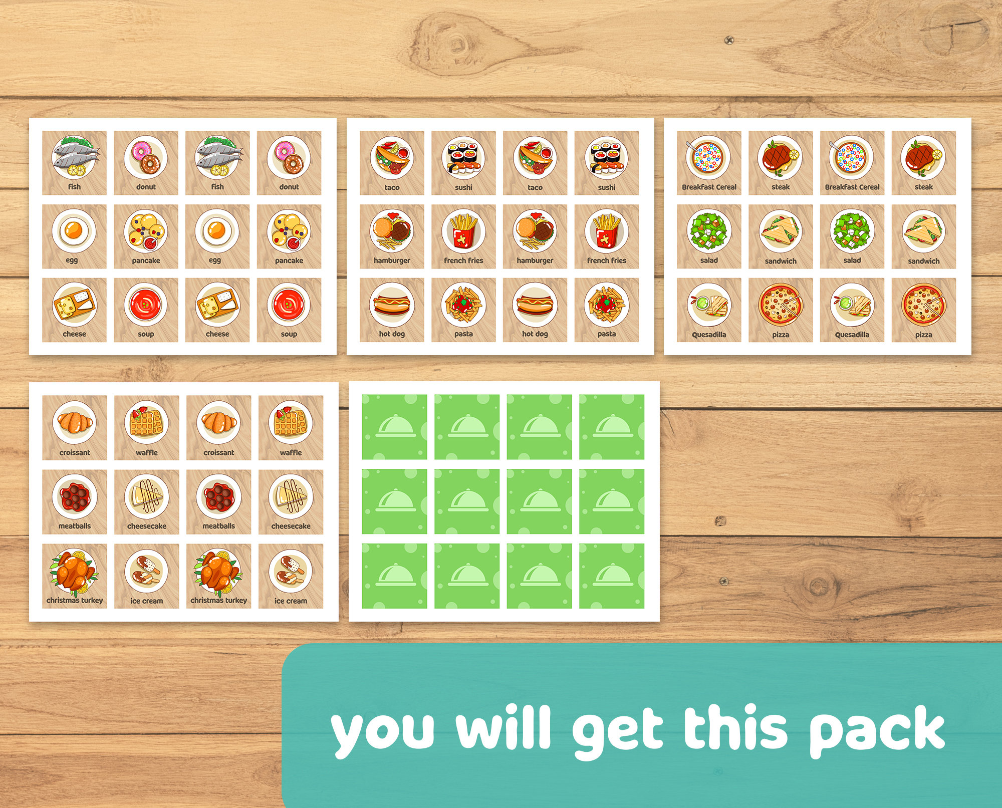 Printable Food Memory Game - Custom Playing Cards - Food Flash Cards ...