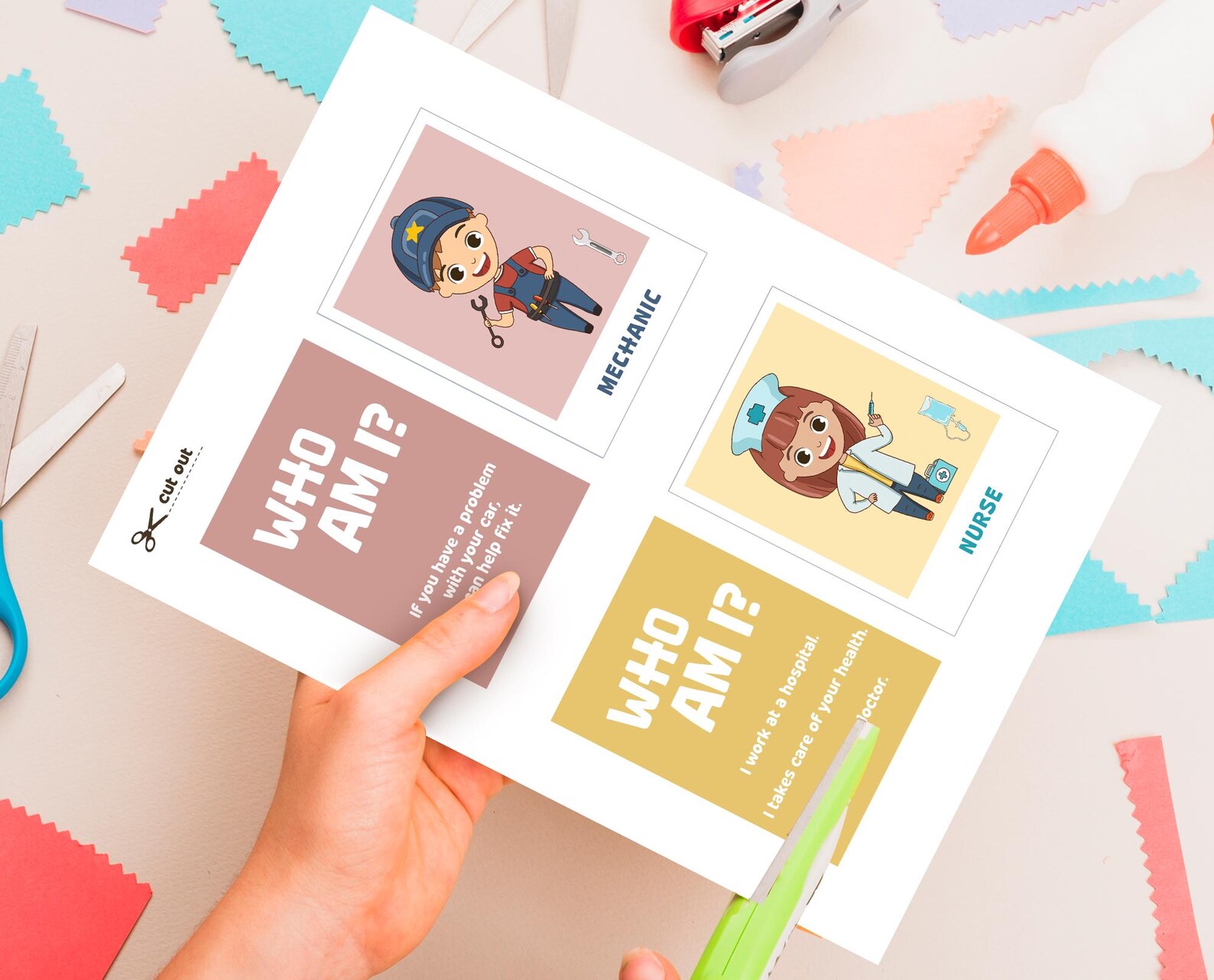 Printable Who Am I Professions Game - Montessori Printable - Kids Card ...