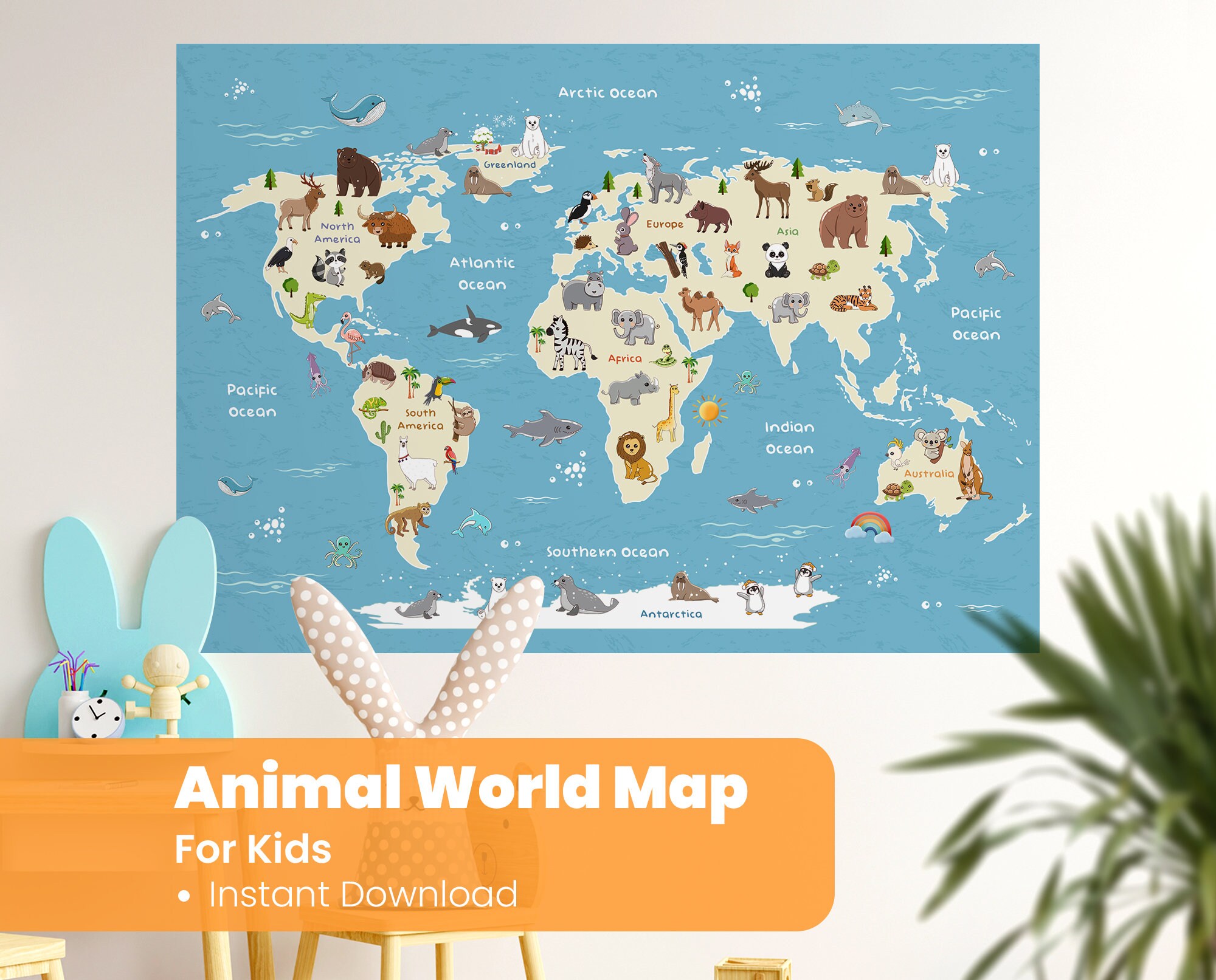 Animal World Map Poster - Safari Animals Educational Poster - Classroom ...