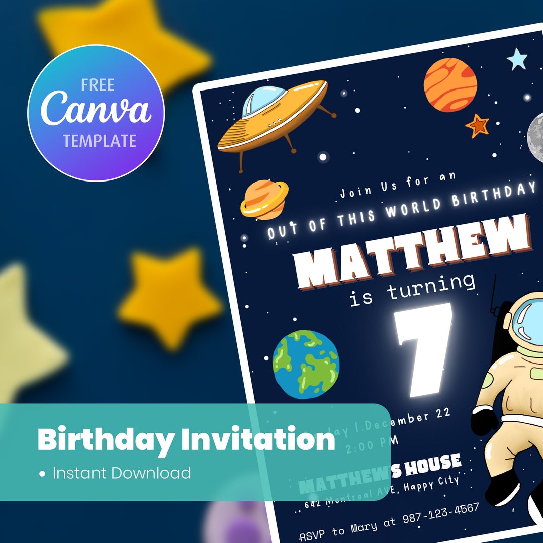 Customizable Digital Birthday Party Invitation Template – Space Theme ...