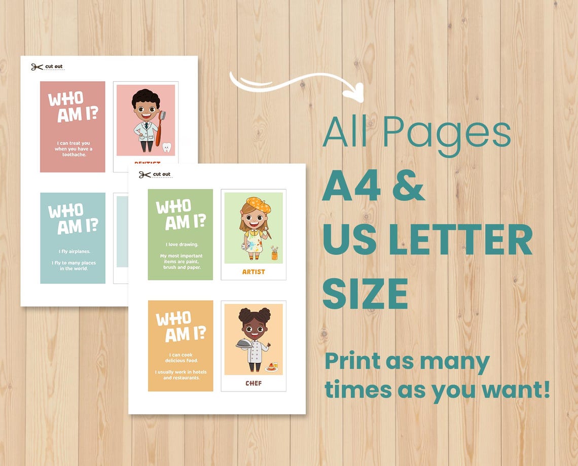 Printable Who Am I Professions Game - Montessori Printable - Kids Card ...