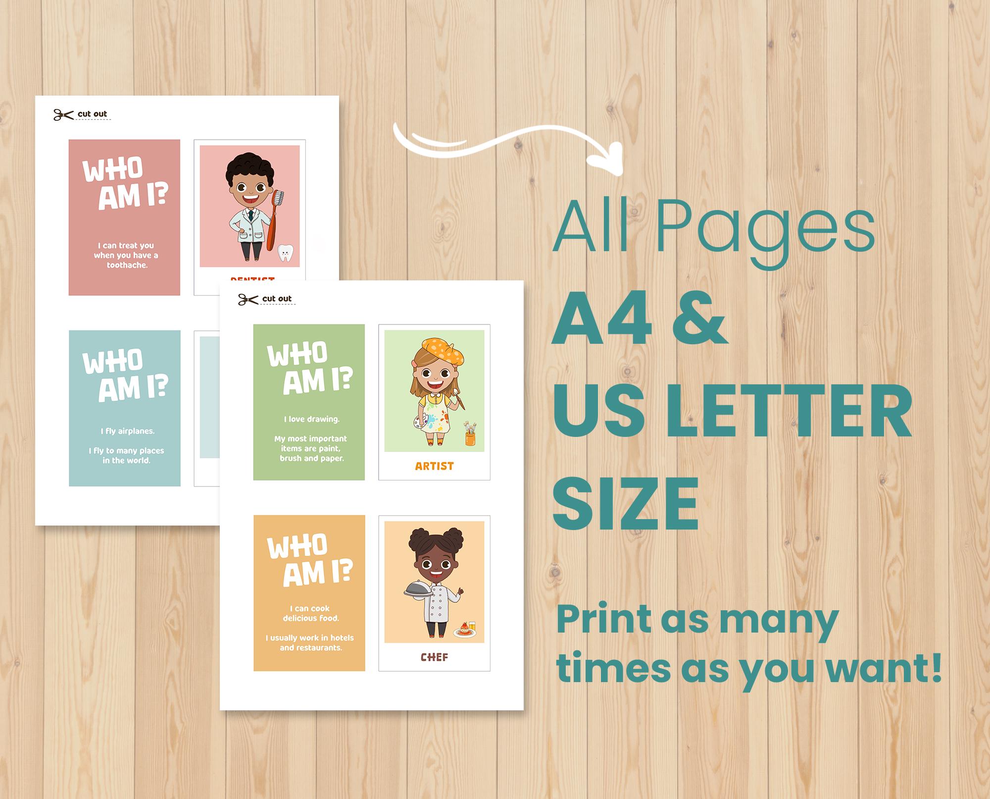 Printable Who Am I Professions Game - Montessori Printable - Kids Card ...