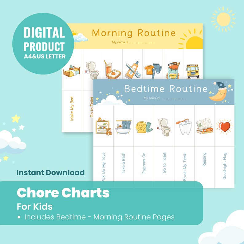 Chore Chart for Kids Kids Daily Responsibility Chart Printable Chore ...
