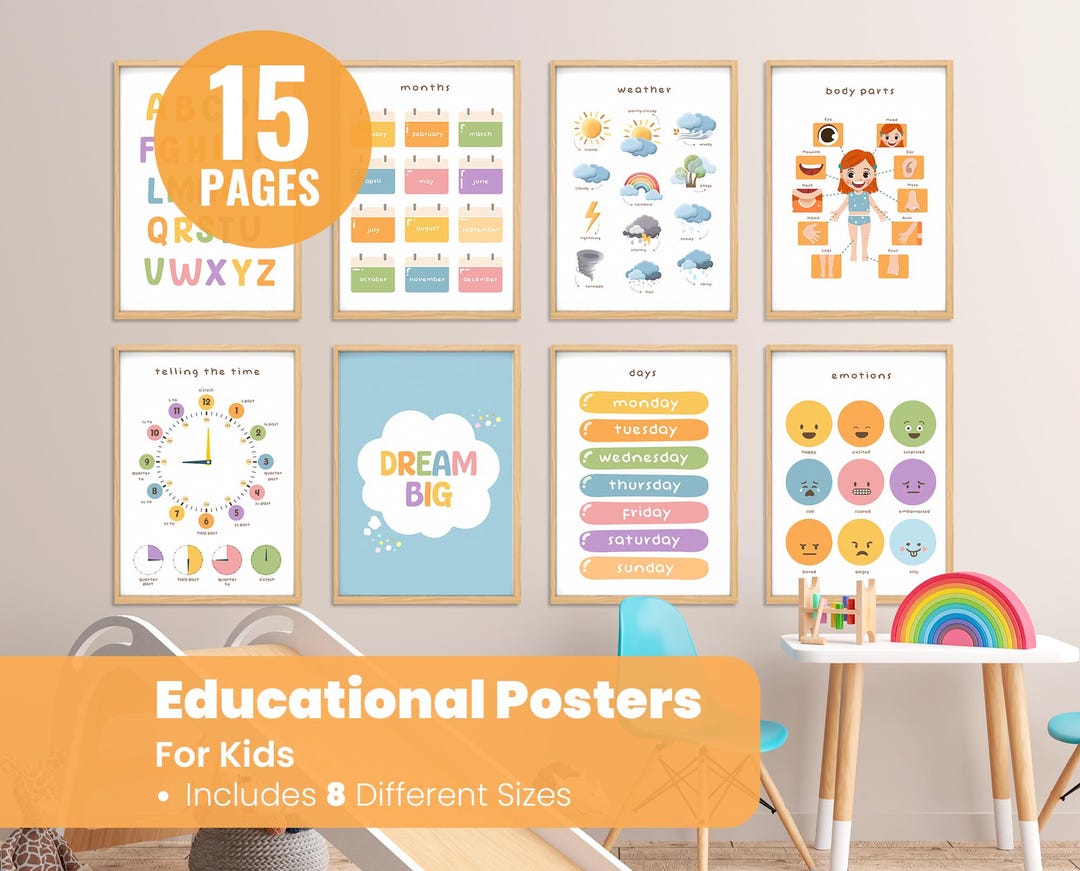 Set of 15 Educational Posters - Montessori Classroom Decor - Toddler ...
