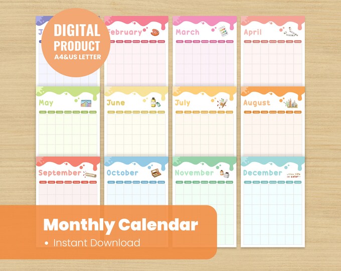 Perpetual Kids Calendar, Printable Montessori Homeschool Preschool ...