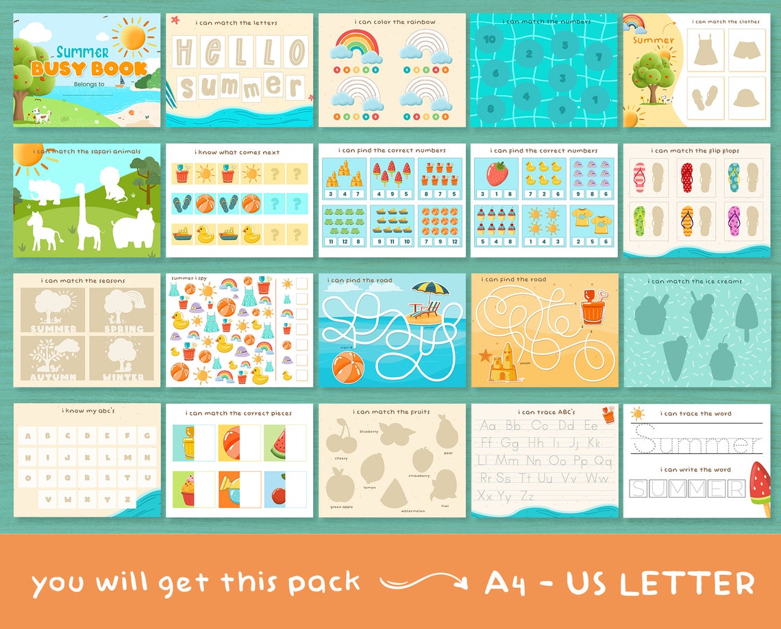 Summer Busy Book Printable Preschool Activity Book Toddler Learning ...