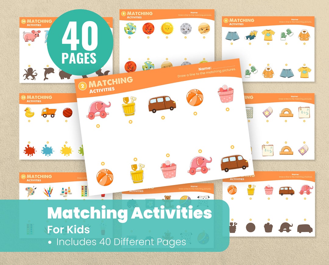 40 Pages Matching Activity Game Bundle - Sorting Matching Game ...
