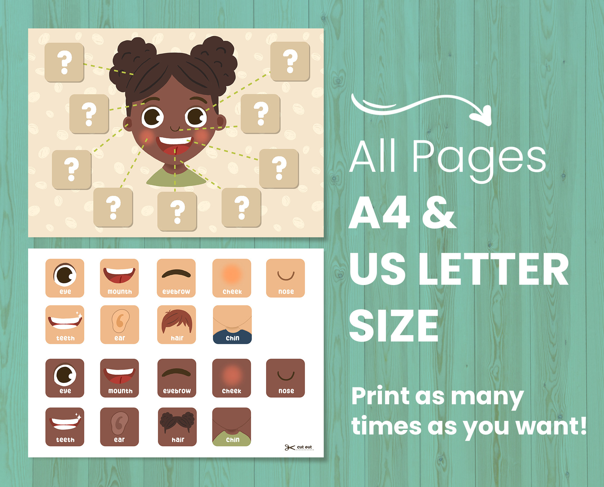 Face Parts Matching Worksheets Body Parts Activity Busy Book Preschool ...