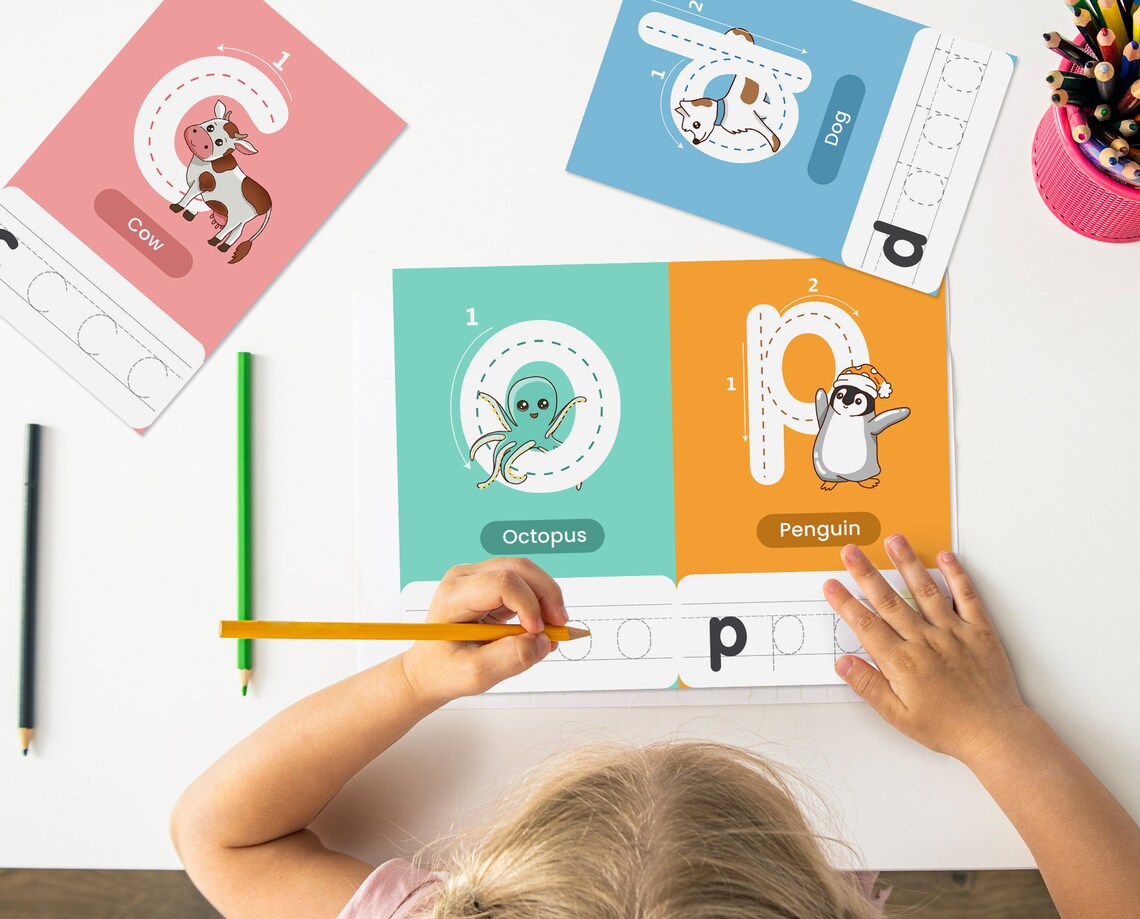 Educational Tracing Alphabet Worksheet for Kids Animal Theme Learning ...