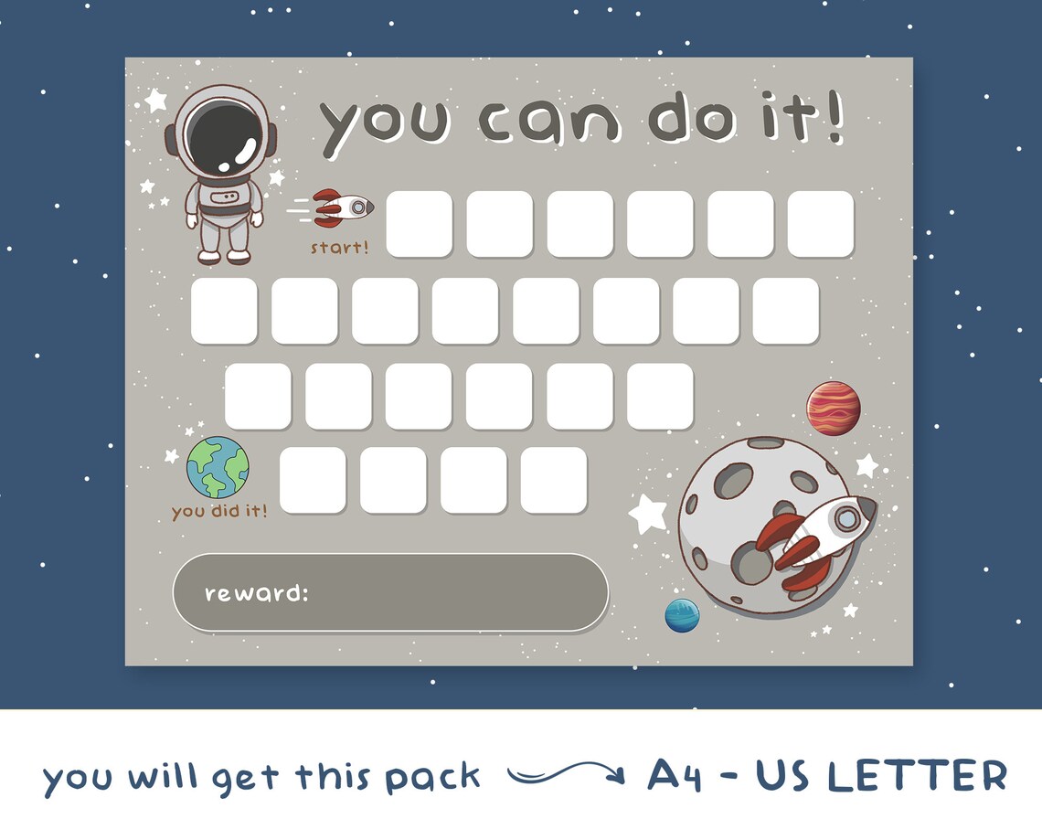 Reward Chart - Space Themed Kids Behavior Tracker - Chore Chart ...