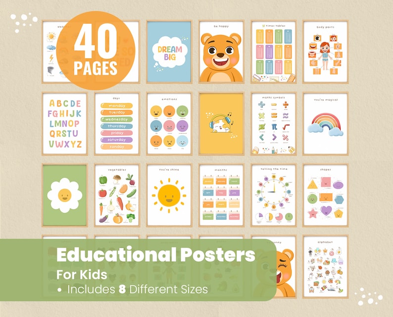 40 Educational Posters Set Classroom Decor Bundle Montessori Classroom ...