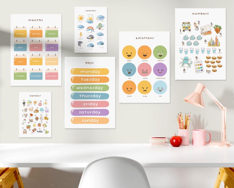 Set of 8 Educational Posters Montessori Classroom Decor - Rainbow ...
