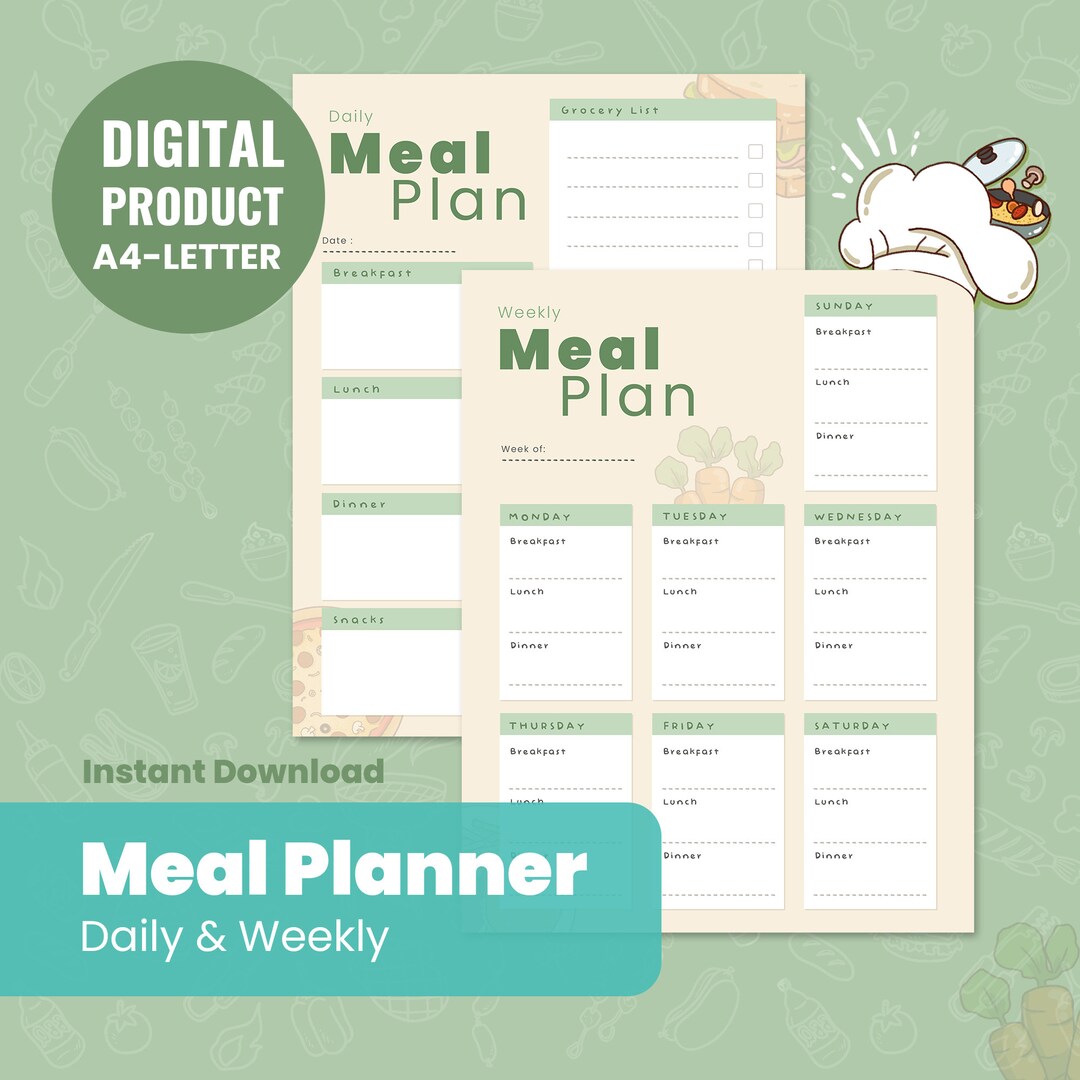 Meal Planner Printable - Weekly Meal Menu Planner Template - 7 Day Menu ...