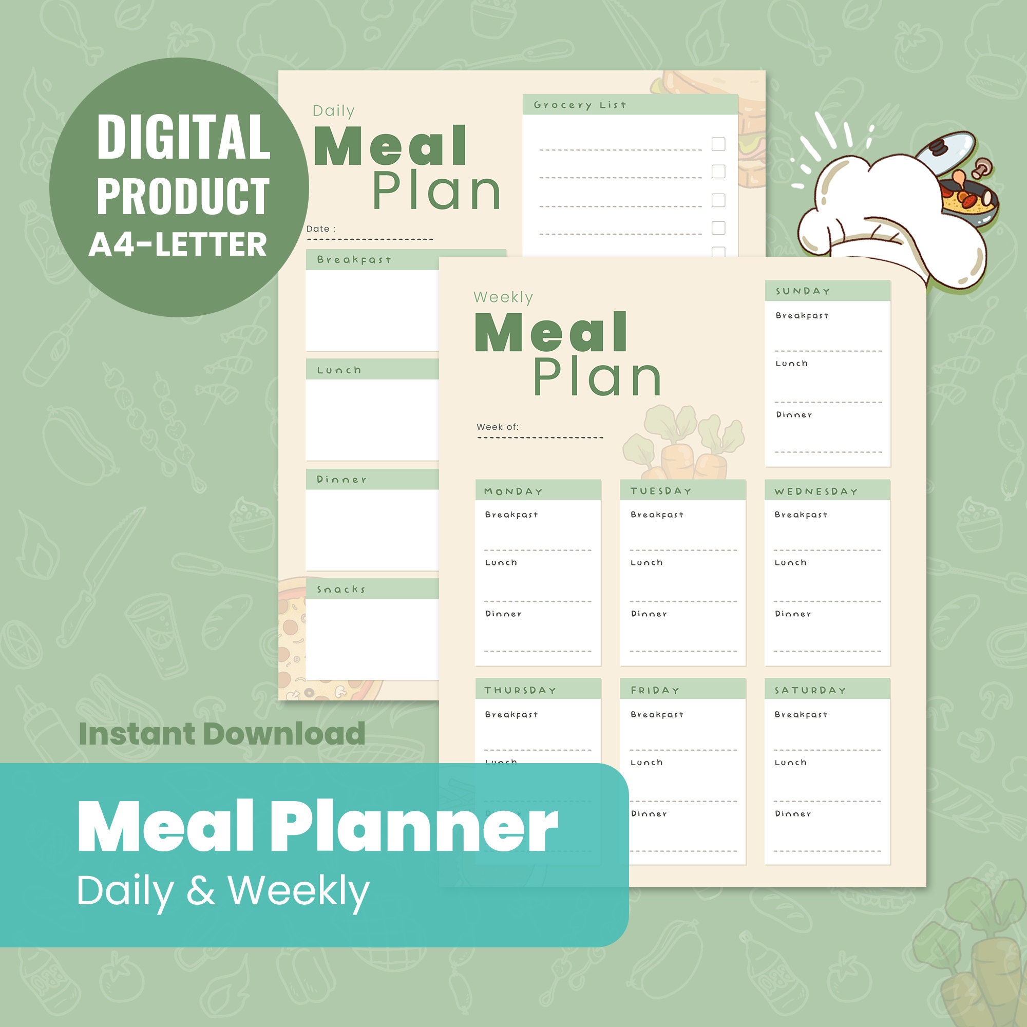 Meal Planner Printable Weekly Meal Menu Planner Template 7 Day Menu ...