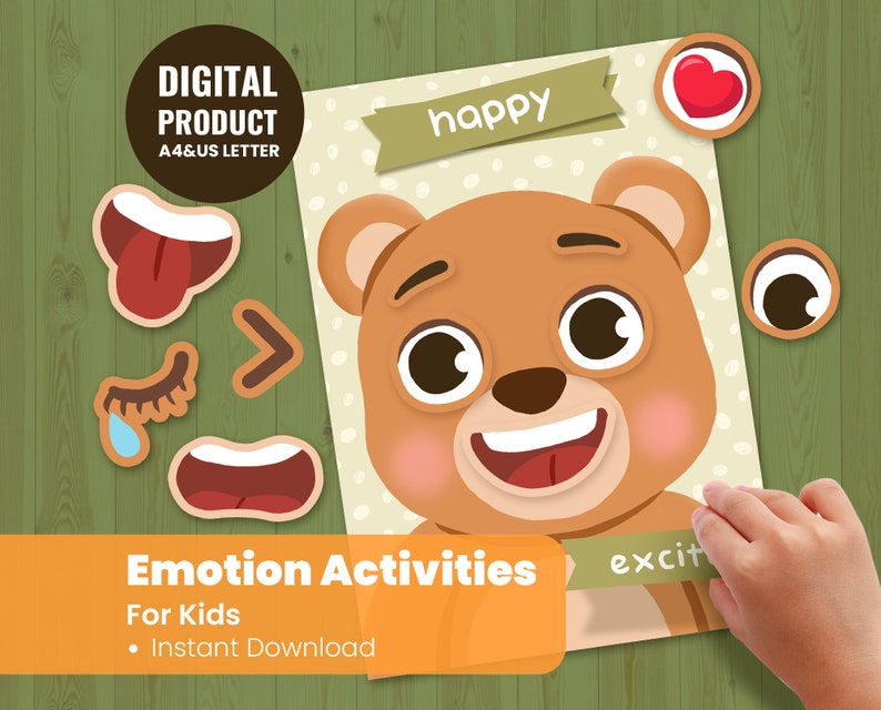 Teddy Bear Emotion Activity for Kids - Feeling Matching Game - Toddler ...