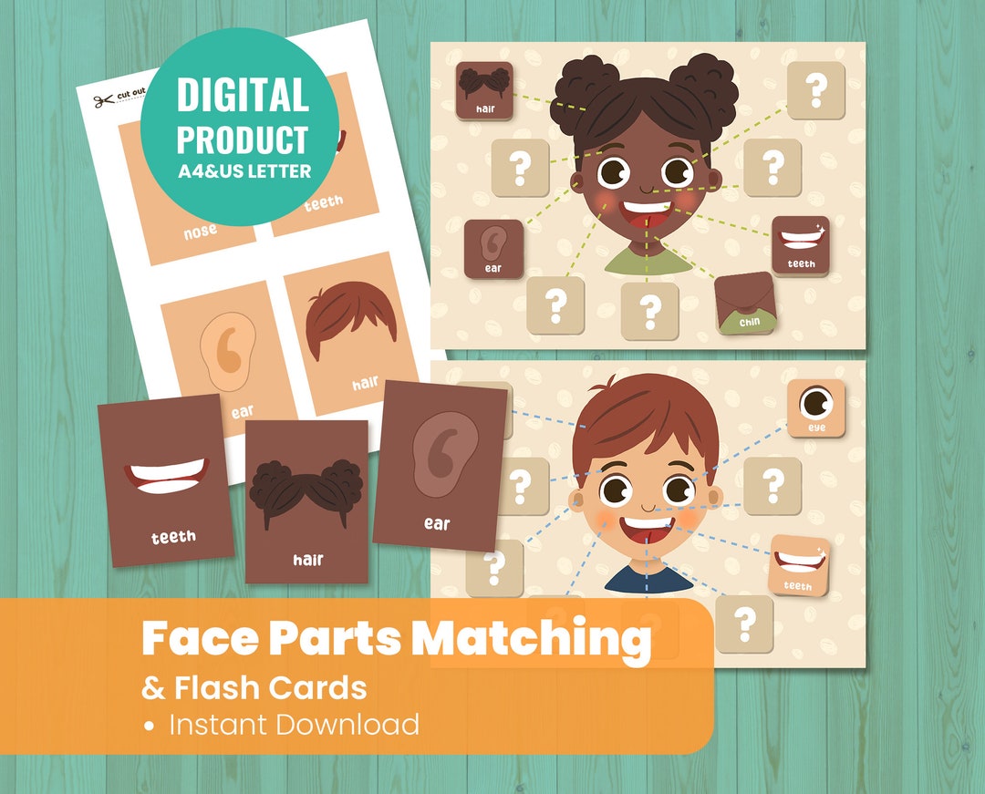 Face Parts Matching Worksheets - Body Parts Activity - Busy Book ...