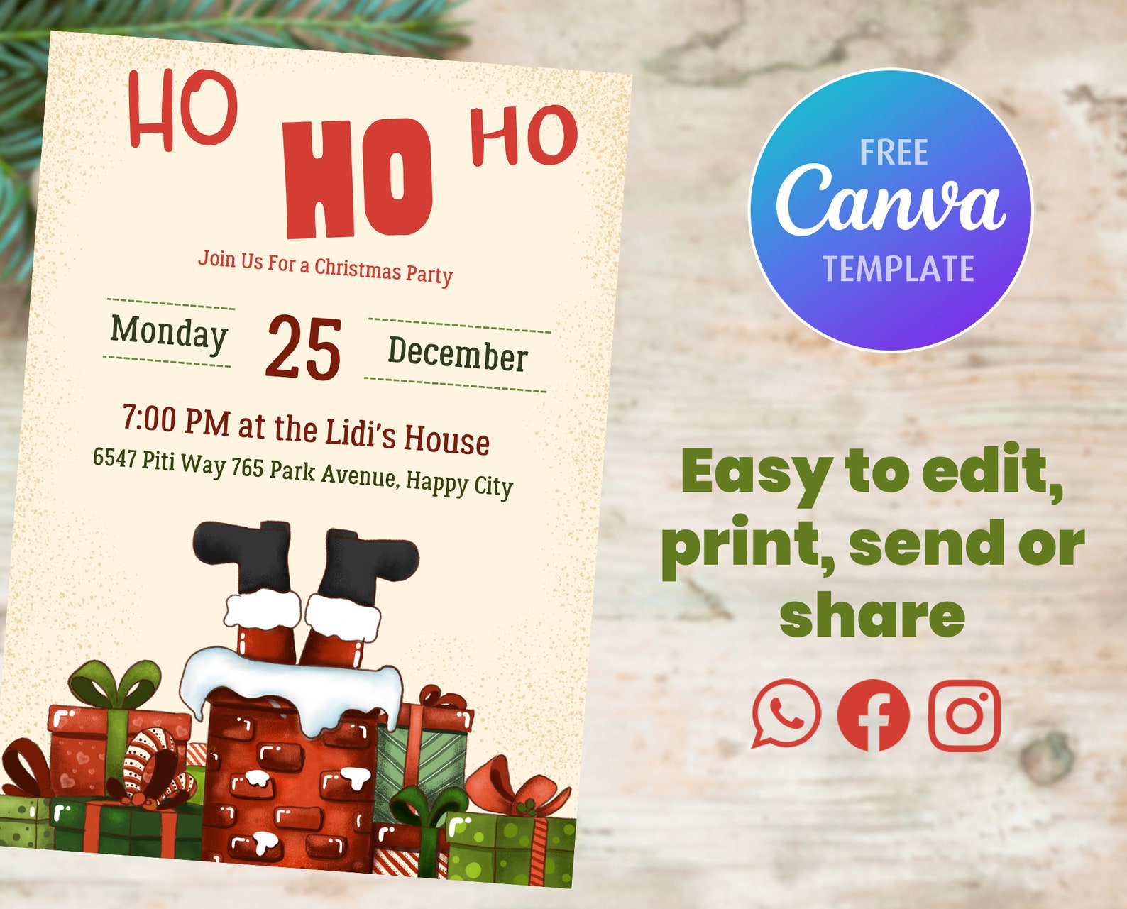 Digital Download Christmas Party Invitation Template, Editable & Printable Party Invitation ...