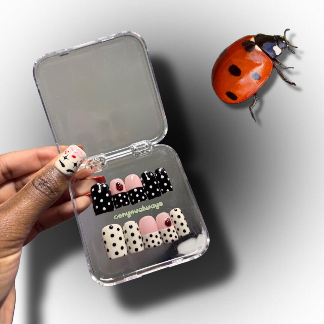 Ladybug Press on Nails | Polka Dot Press Ons | Cute Bug Nail Art ...