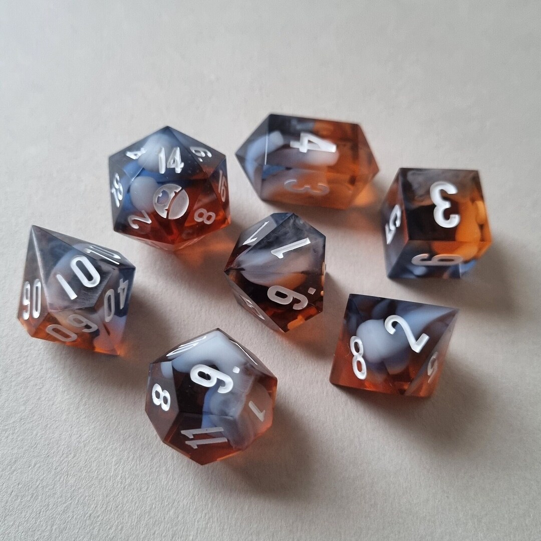 Orange/blue Sky Clouds / 100% Handmade Polyhedral Dice Set for TTRPG ...