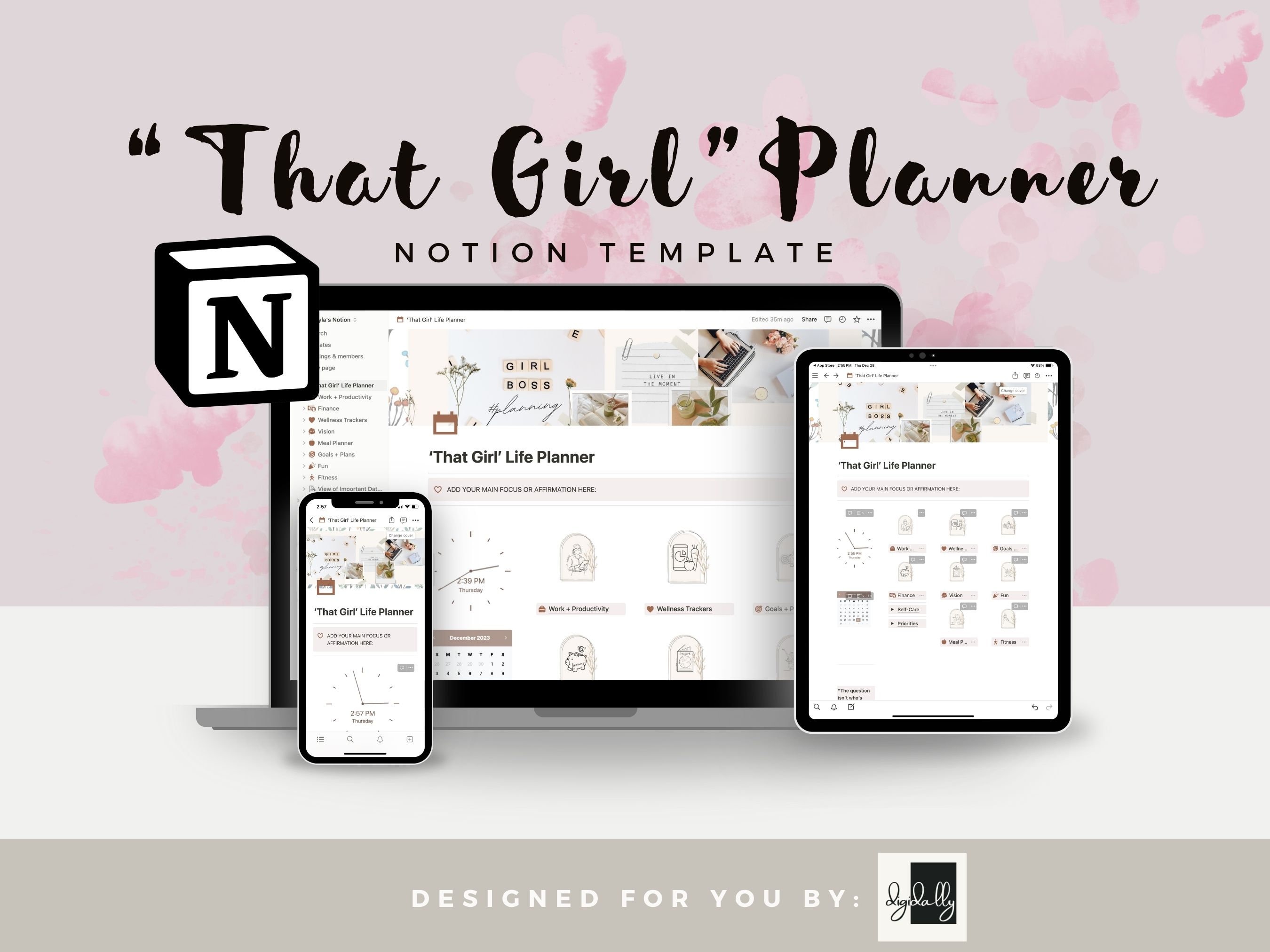 Notion Planner Aesthetic Notion Organizer That Girl Dashboard All in ...