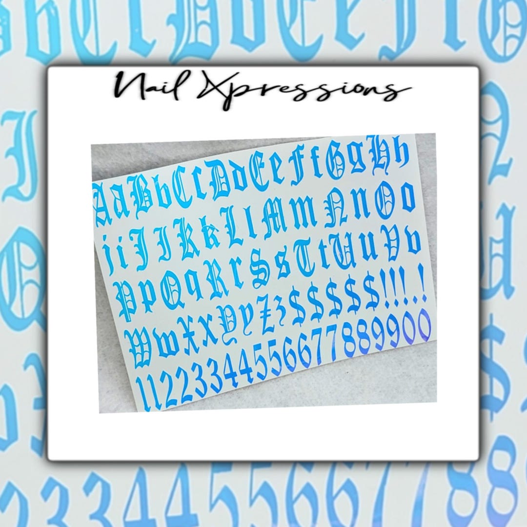 Old English Letters & Numbers Vinyl Nail Stickers Nail Art Custom Nail ...