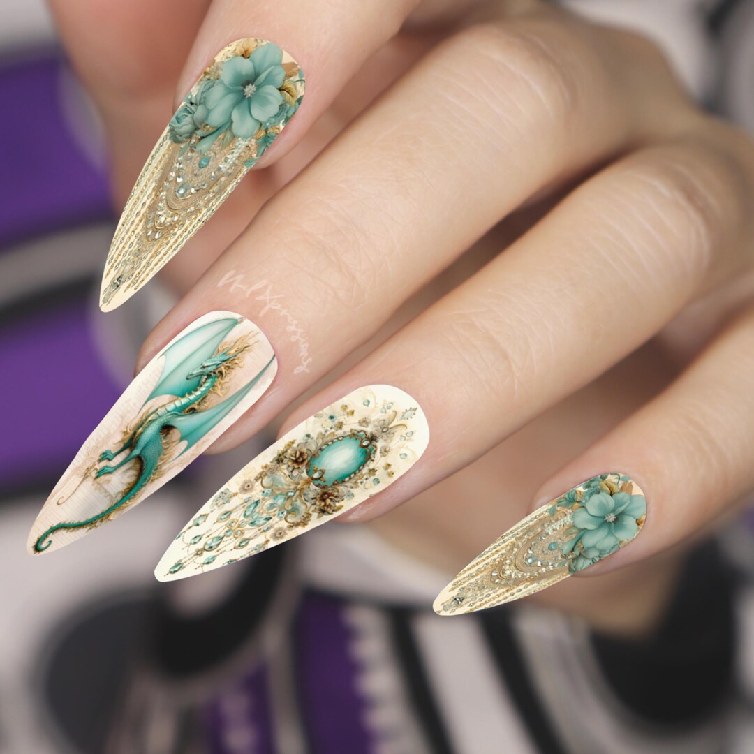 Victorian Dragon Nail Decals | Nail Art Water Transfer | Nail Wraps - Etsy