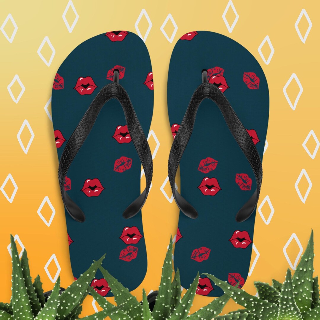 Fun Flip-flops love, Kissing Mouth Pattern, Love Slippers - Etsy
