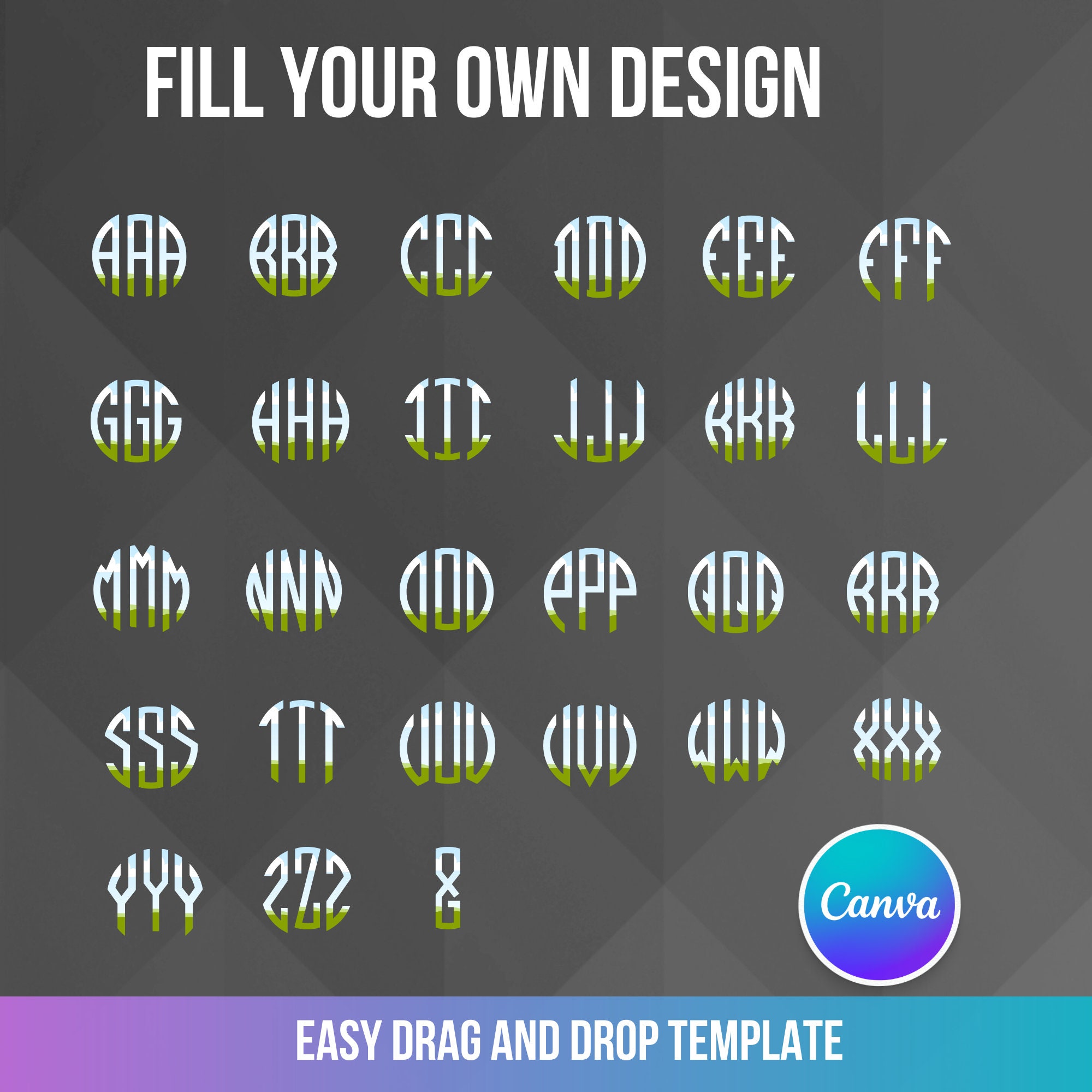 Canva Frame Monograms, Editable Template, Canva Frame Circle Monograms, Fill Your Own Drag ...