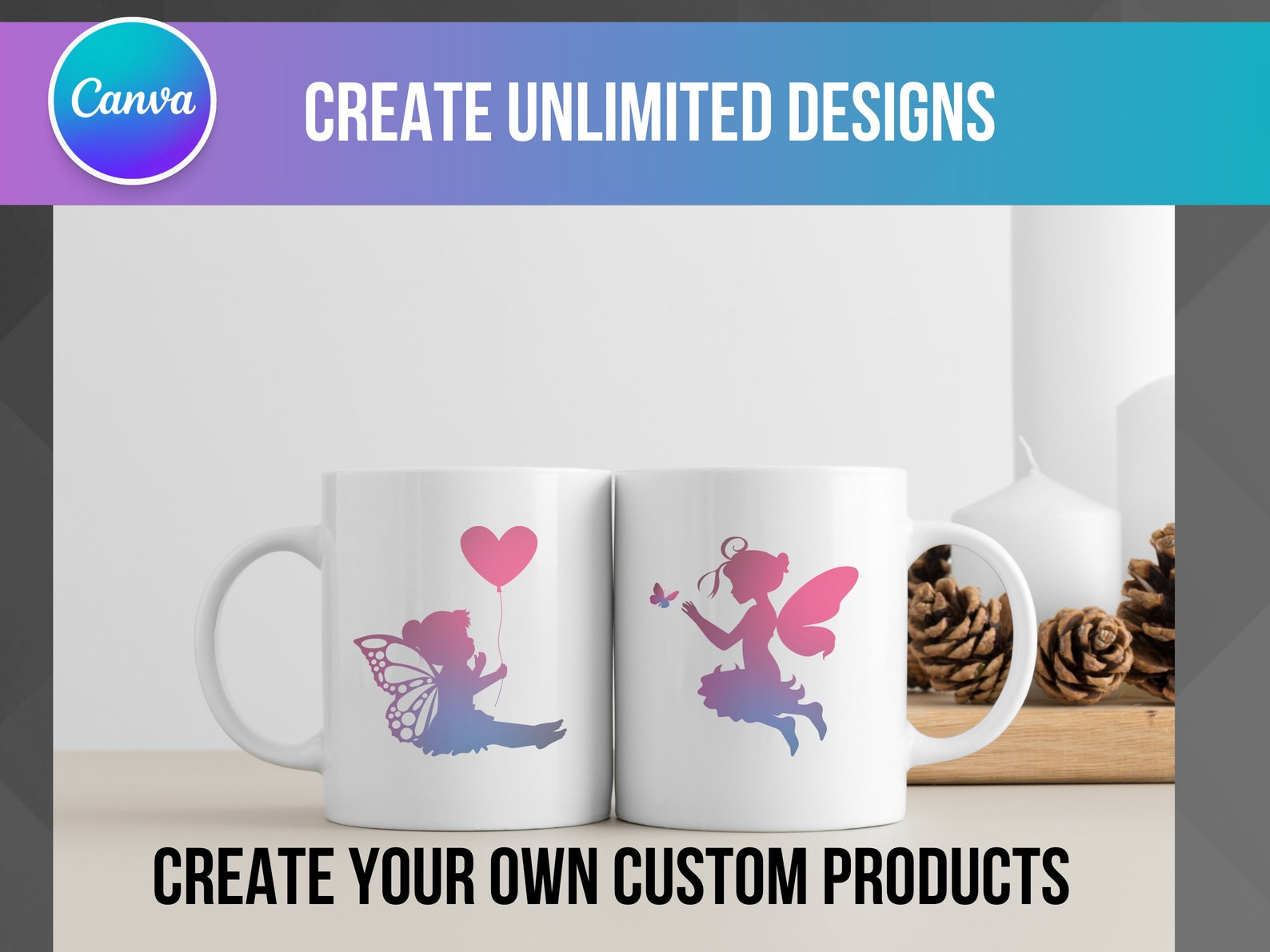 Fairy Canva Frames, Garden Fairies Bundle Canva Frame Template ...