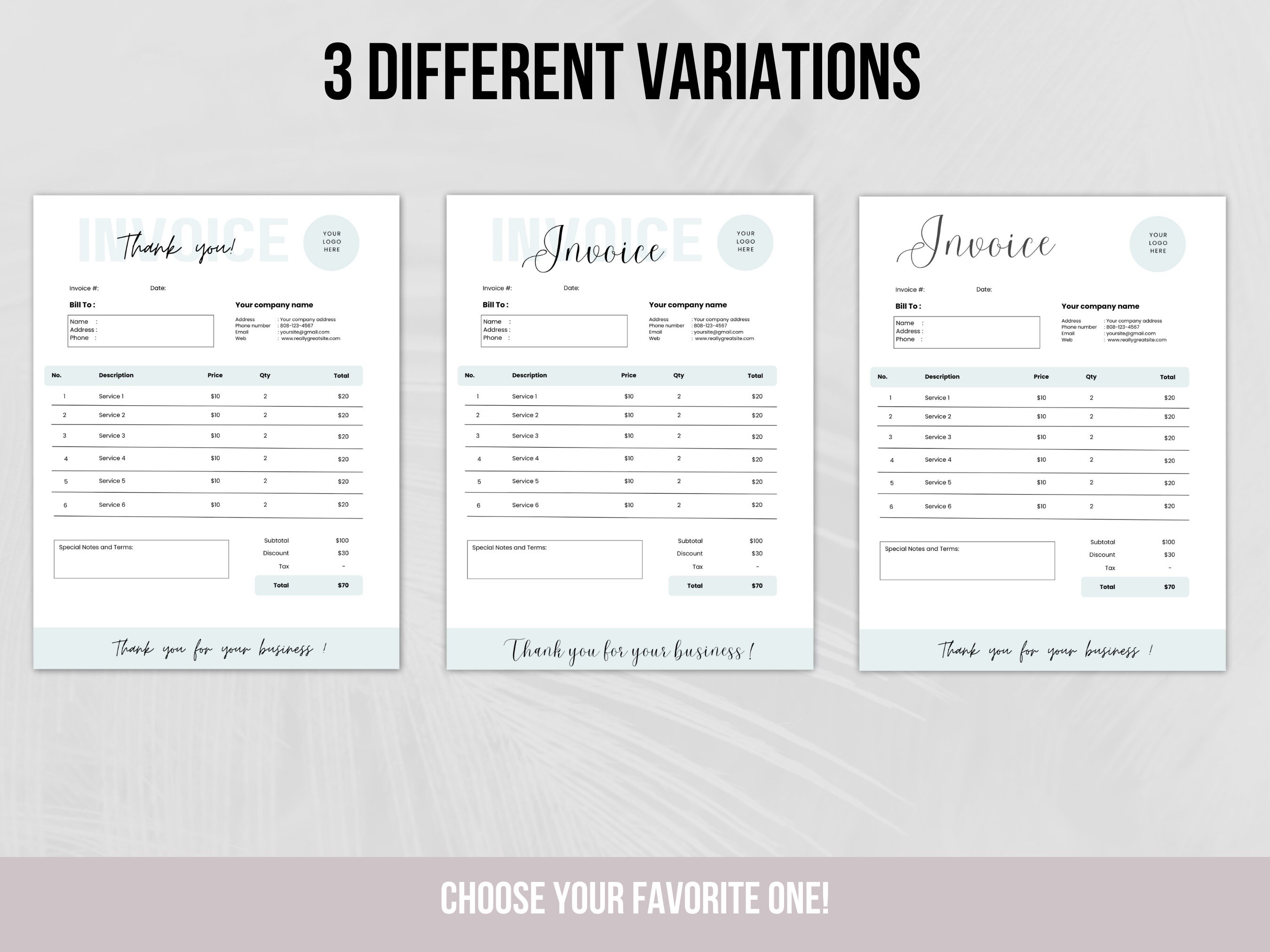 Invoice Template Editable, Small Business Custom Order Form Printable ...