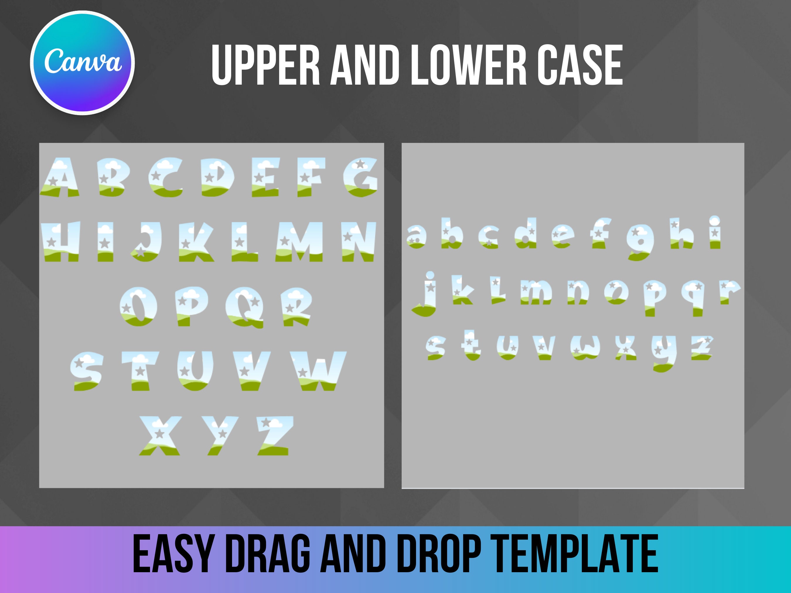 Canva Frame Alphabet, Editable Template, Canva Frame Star Letters Font ...