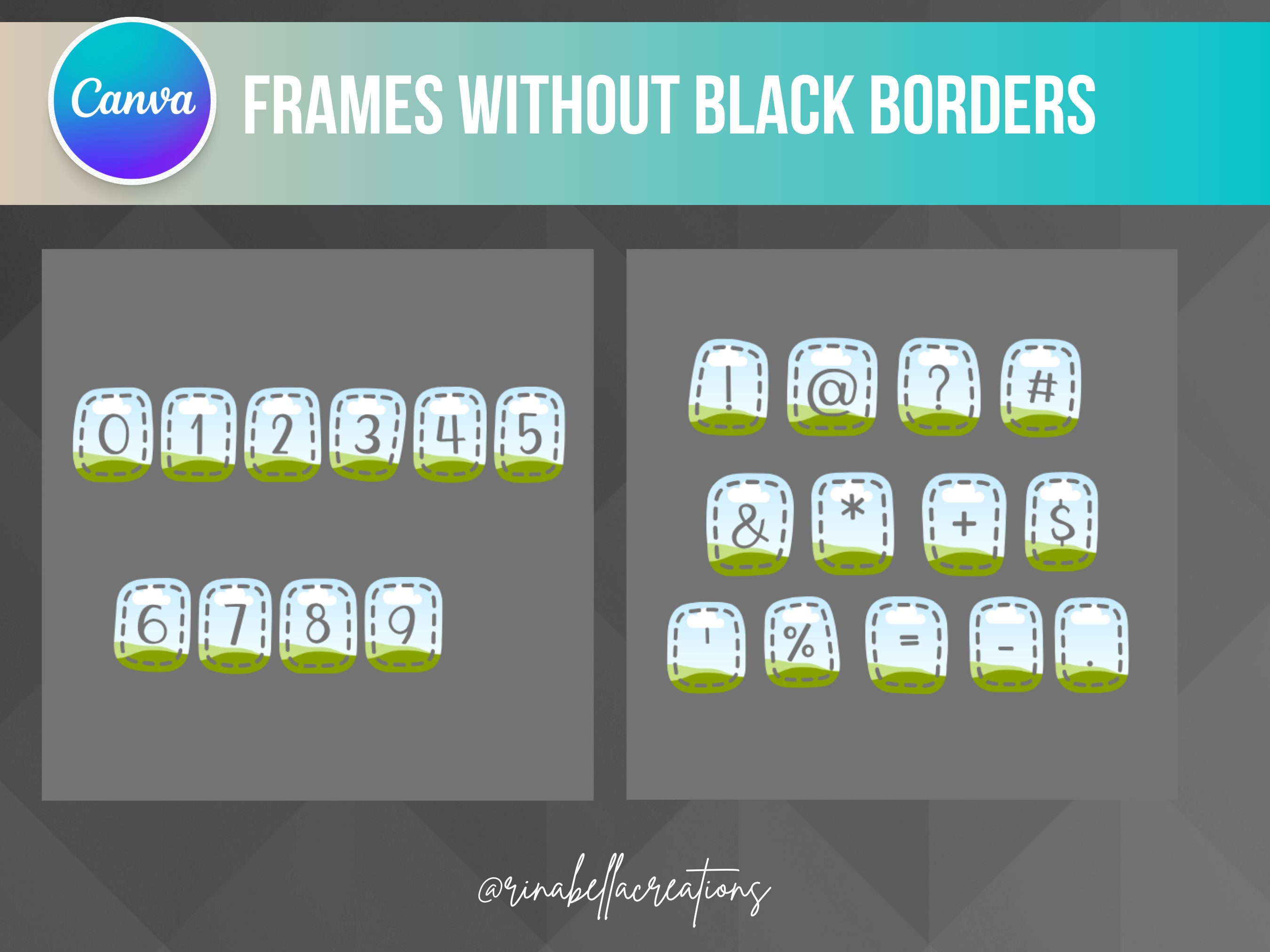 Canva Frame Numbers and Symbols, Editable Template, Canva Frame Stitch ...