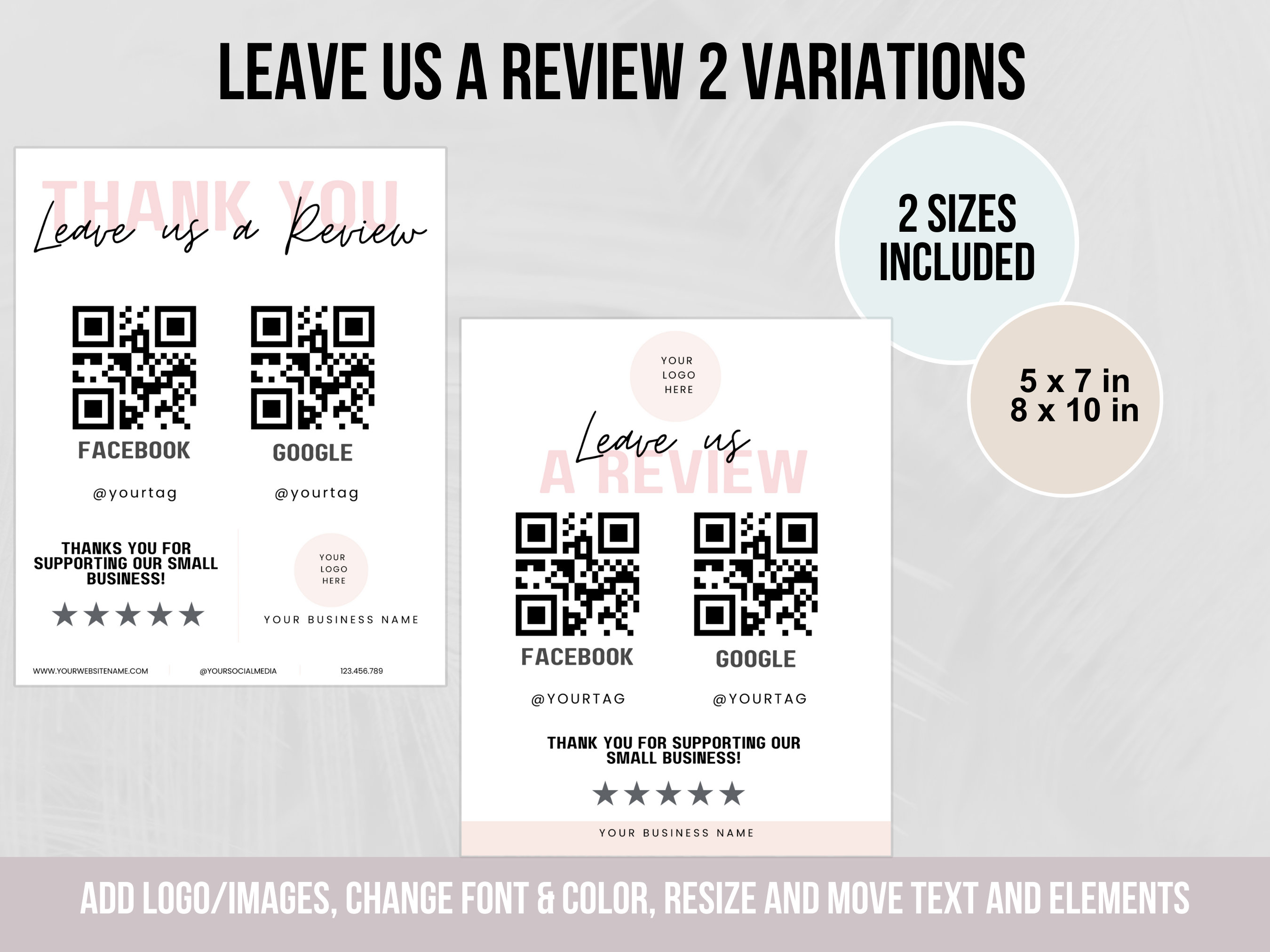 Leave Us a Review Editable Card, Editable Canva Template, QR Code ...