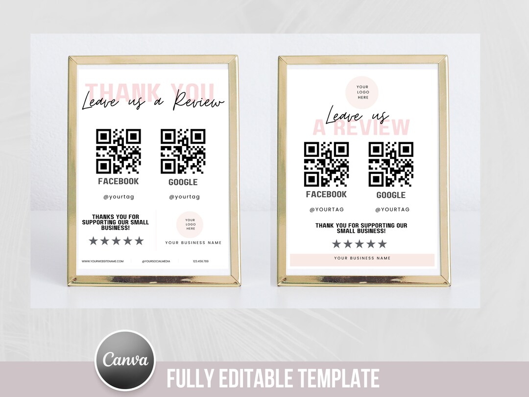 Leave Us a Review Editable Card, Editable Canva Template, QR Code ...