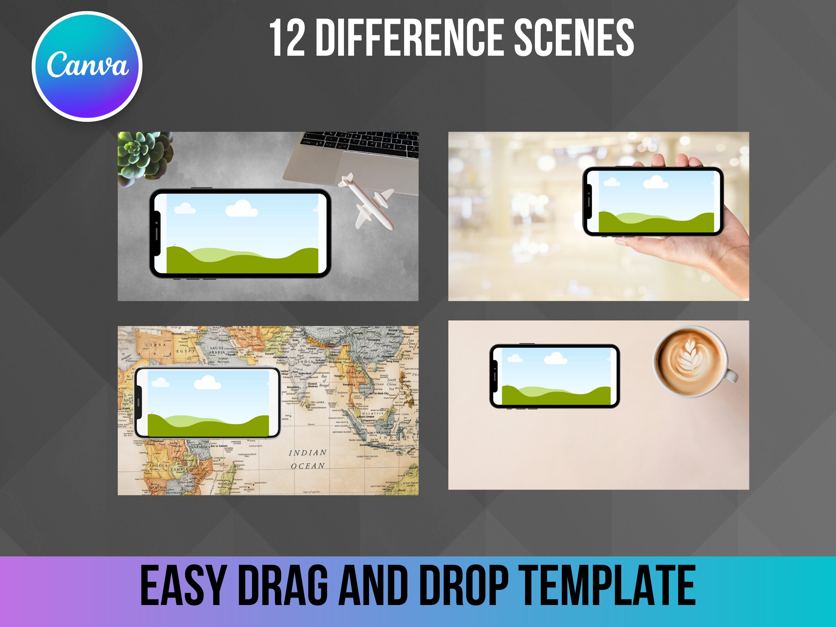 Smartphone App Story Mockup Bundle, Canva Frame Template, Smartphone ...