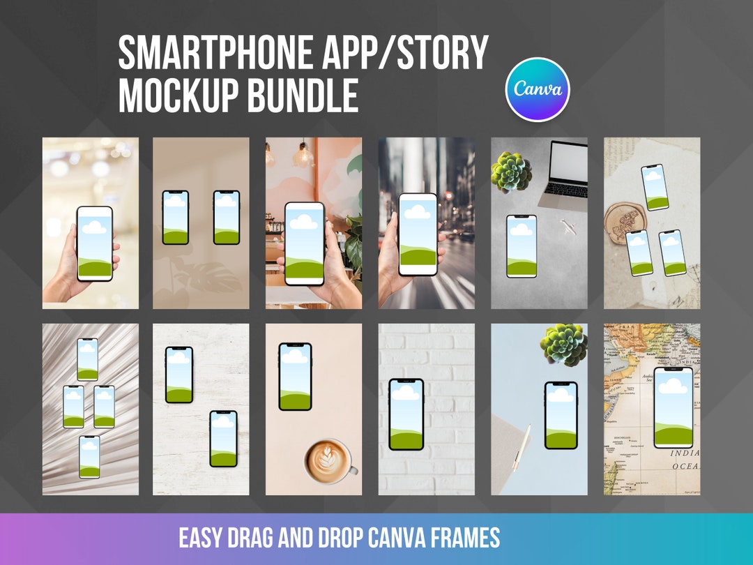 Smartphone App Story Mockup Bundle, Canva Frame Template, Smartphone ...