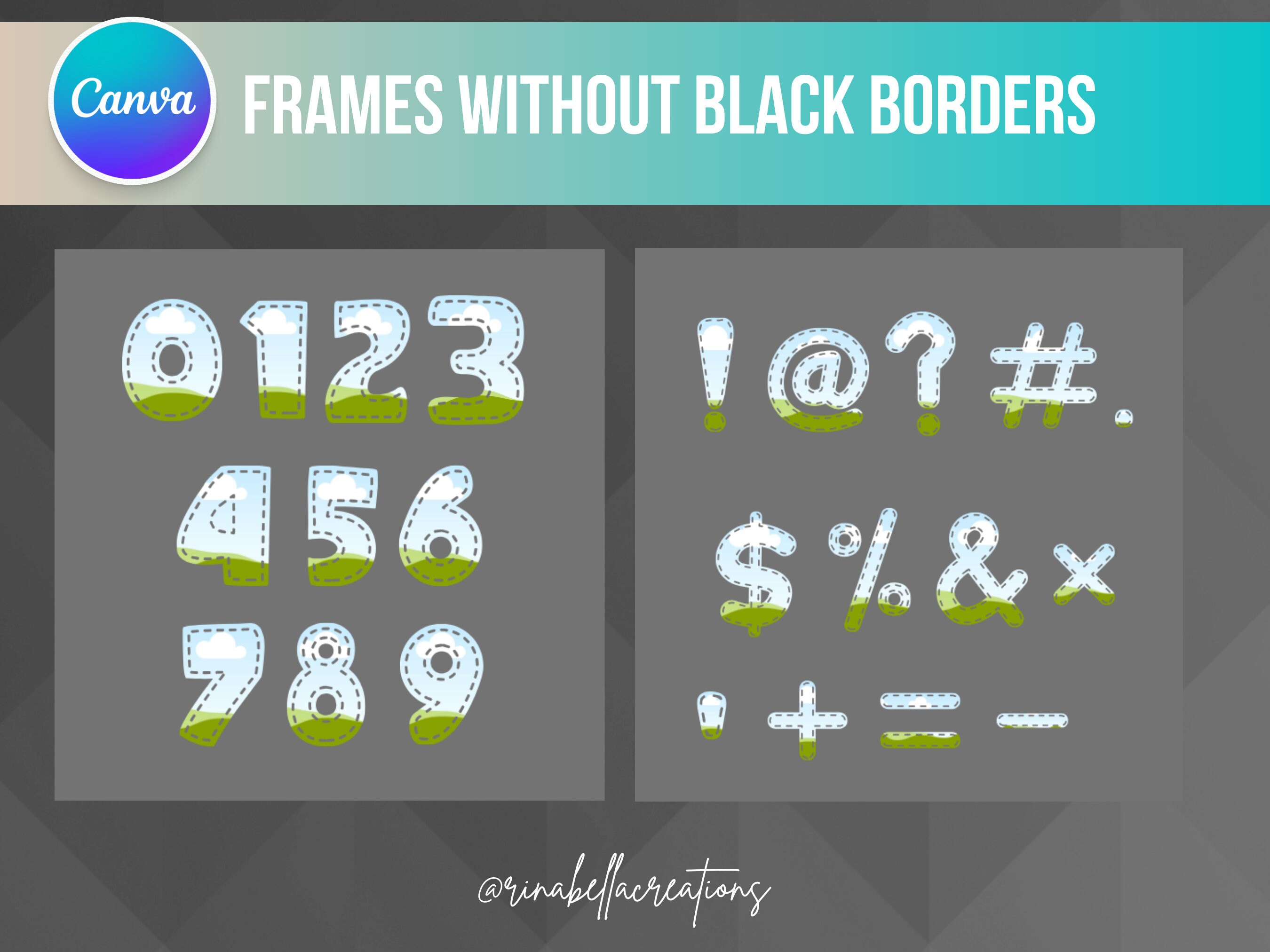 Canva Frame Numbers and Symbols, Editable Template, Canva Frame Stitch ...