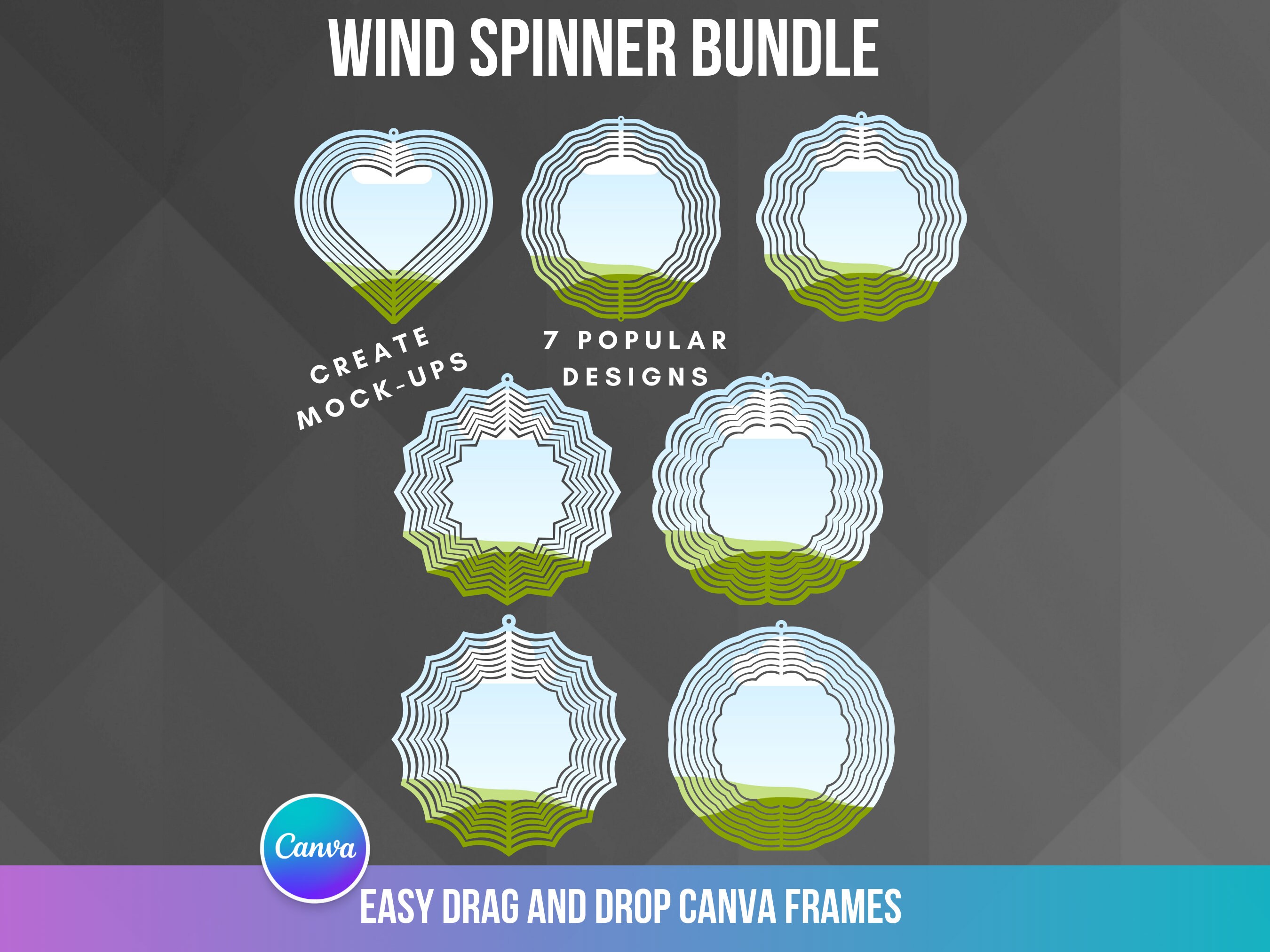 Wind Spinner Canva Frame Bundle, Set of 7 Wind Spinner Design, Canva ...