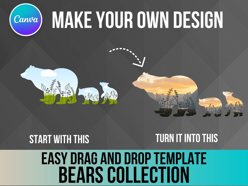 Bear Canva Frames, Bears, Mama Bear and Cub, Sunglasses, Bear Bundle ...