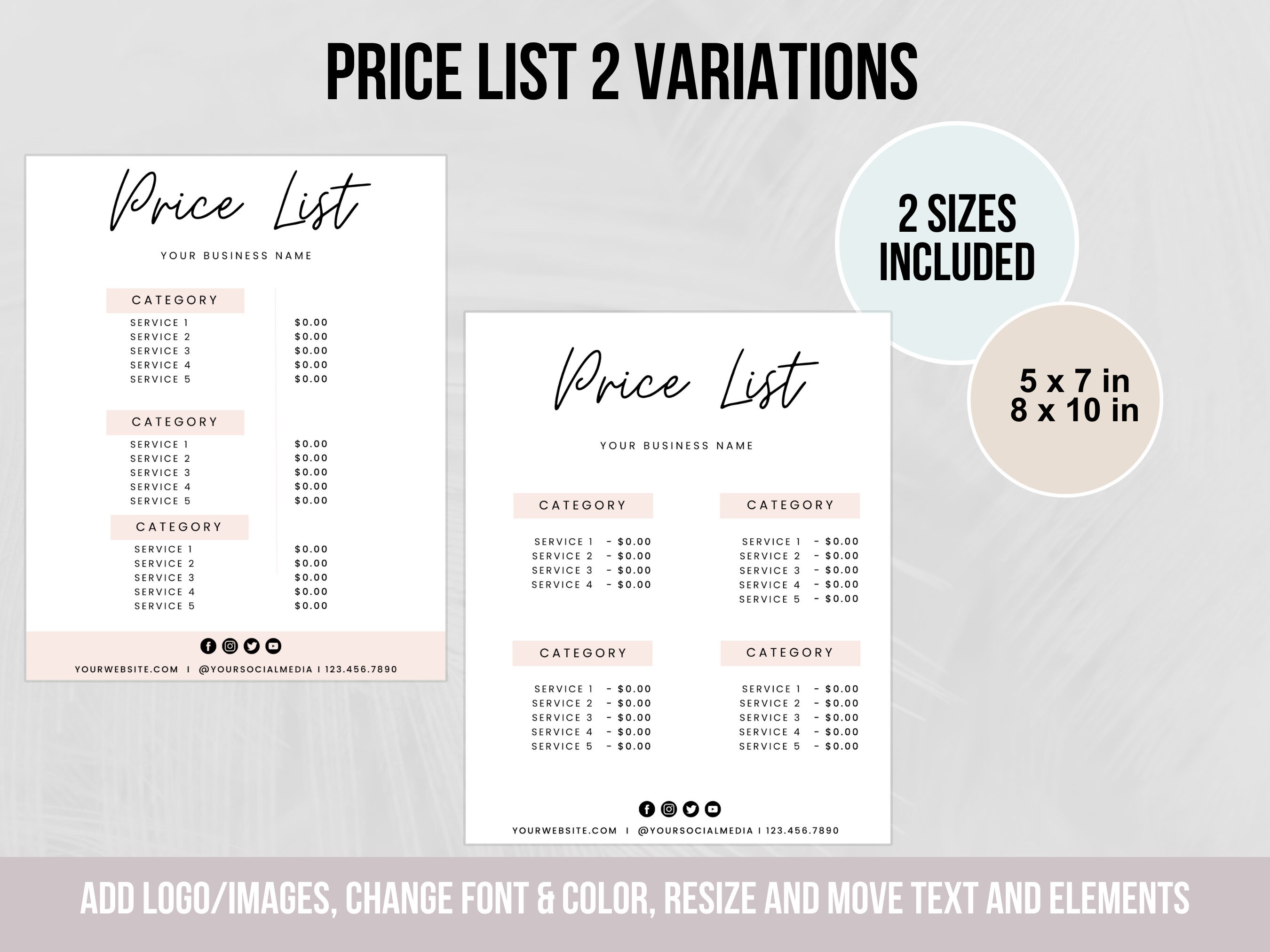 Price List Editable Card Editable Canva Template Price List - Etsy