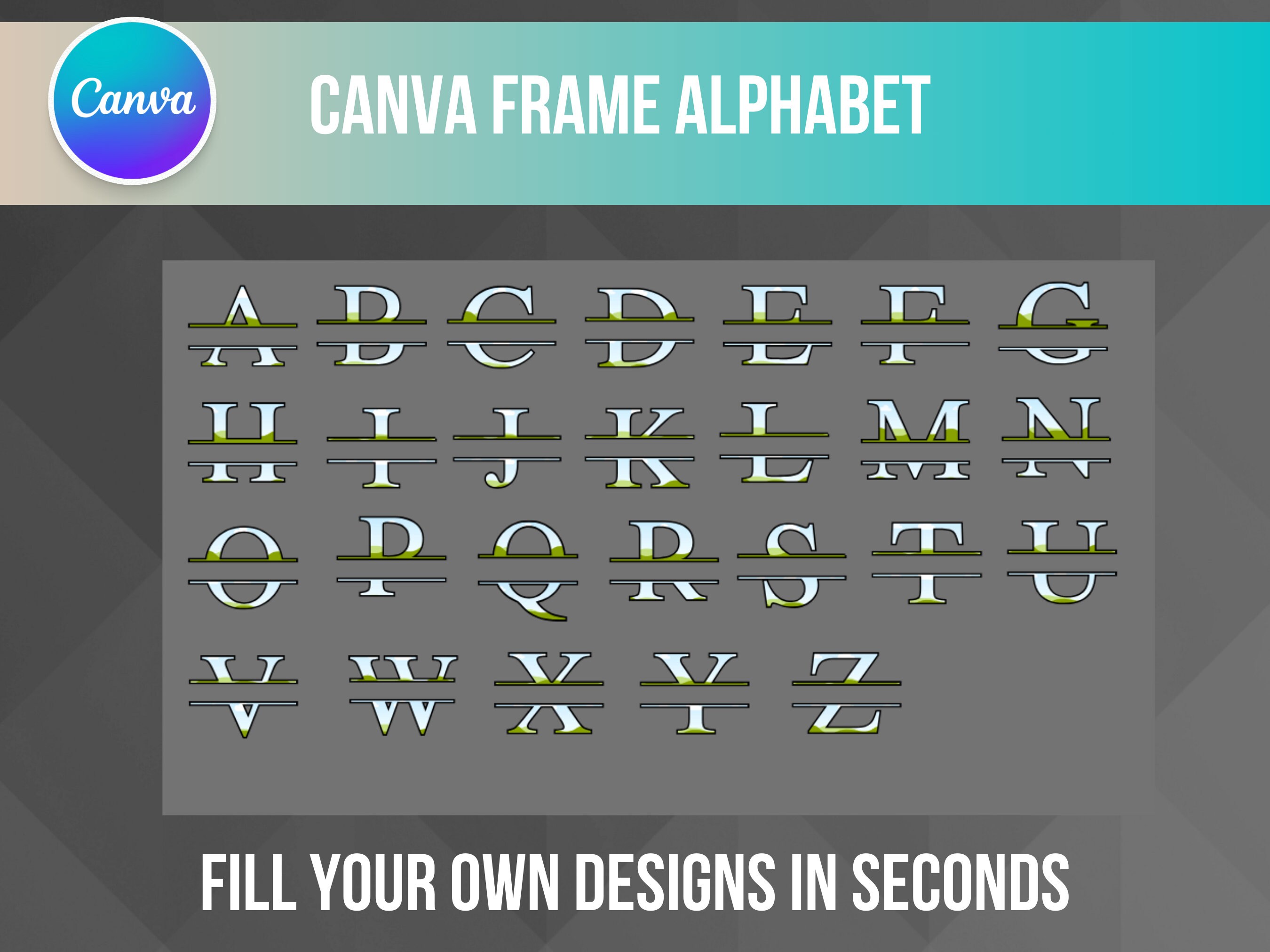 Canva Frame Split Alphabet Monograms, Editable Template, Canva Frame ...